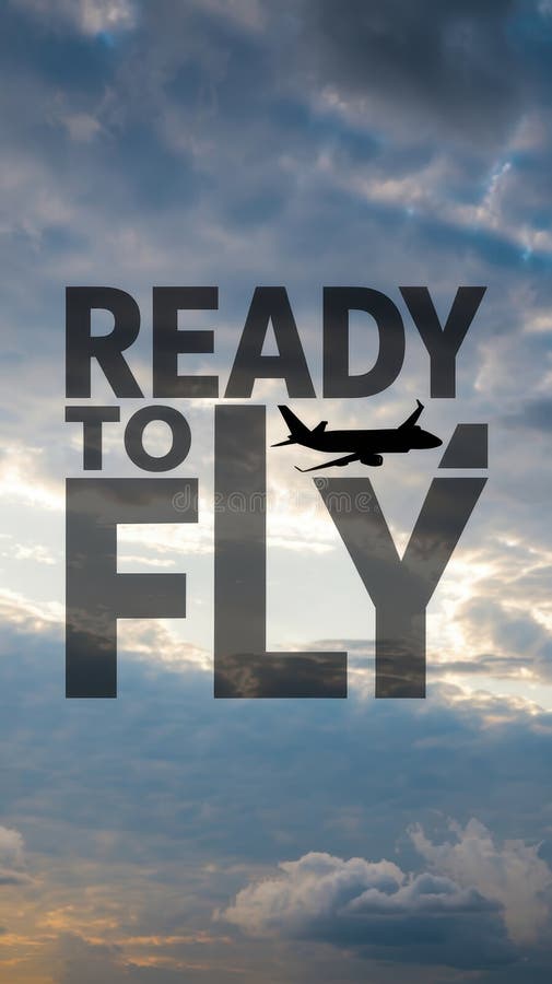 Cloudy Sky with Airplane Silhouette and "Ready To Fly" Text Stock ...