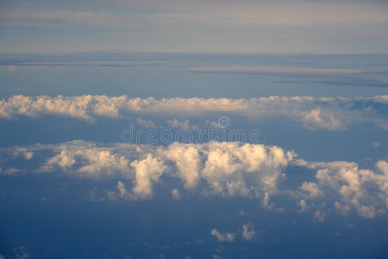 Cloudy Sky Airplane Window Point View Above High Altitude Dense Puffy ...