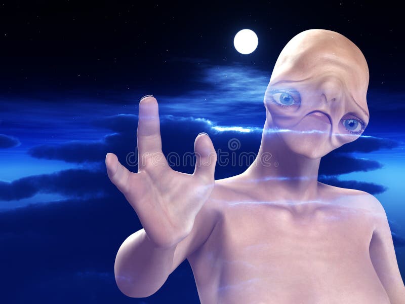 Cloudy Sky and Alien 2 stock illustration. Illustration of head - 6247816