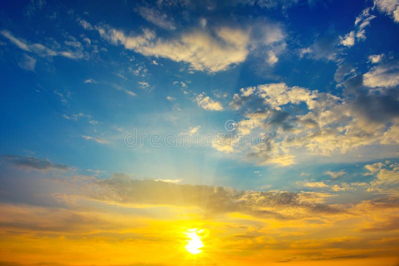 Cloudy Sky And Bright Sun Rise Over The Horizon Stock Photo - Image of ...