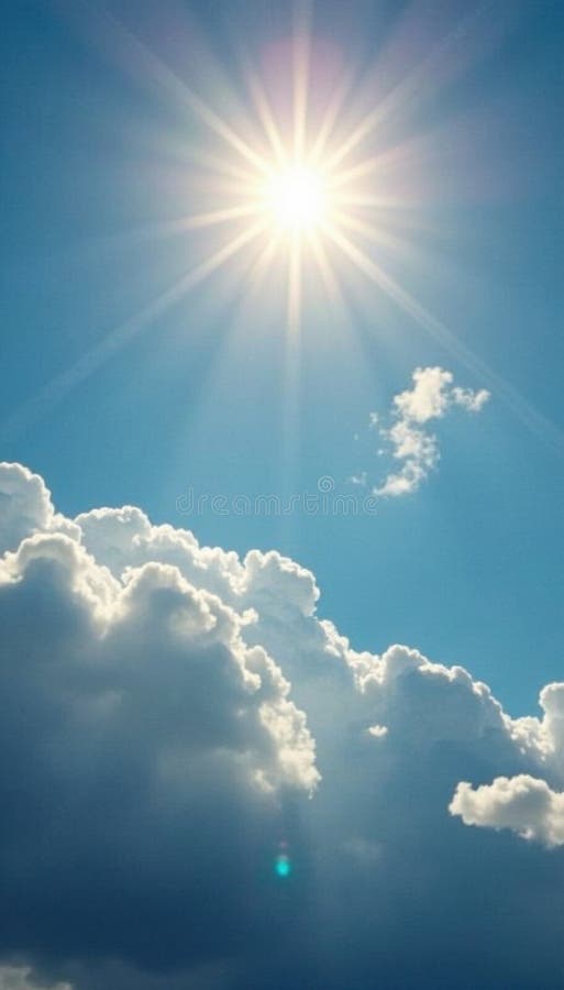 Cloudy Sky with Few Wispy Clouds and Sun Shining through, Clouds ...