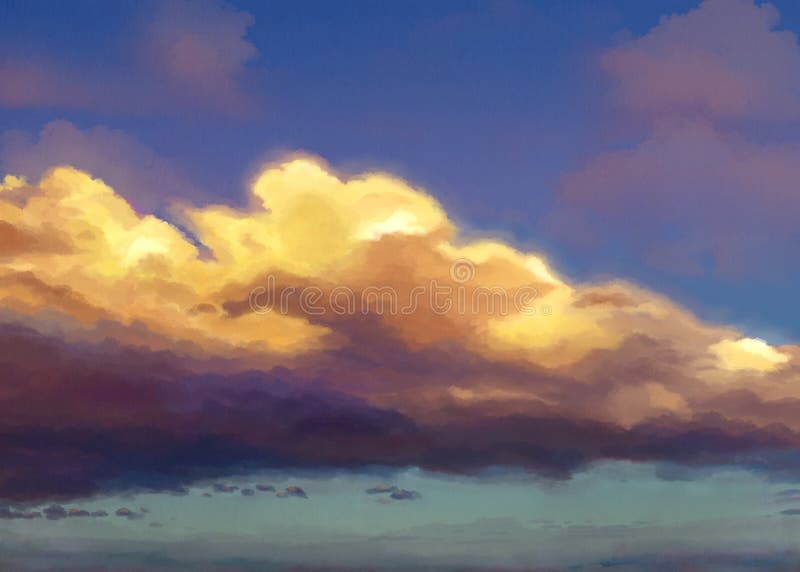Cloudy sky hand painted stock illustration. Illustration of evening ...