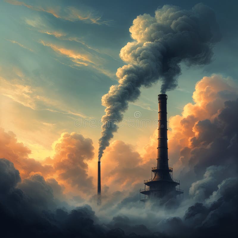 Cloudy Sky with Industrial Smoke and a Factory Stock Illustration ...