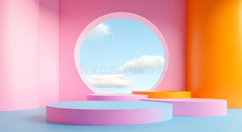 A Cloudy Sky and Multiple Platforms are Visible through the Circular ...