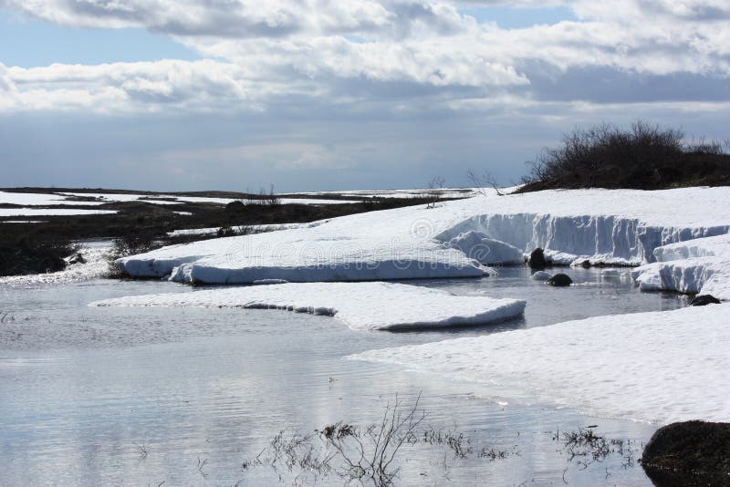 Snow in the Spring the Tundra. Stock Image - Image of tundra, evening ...