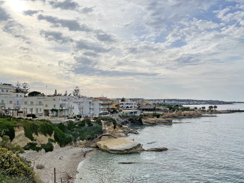 Cloudy Sky Over Hersonissos Sea Shore, Crete, Greece Editorial Stock ...