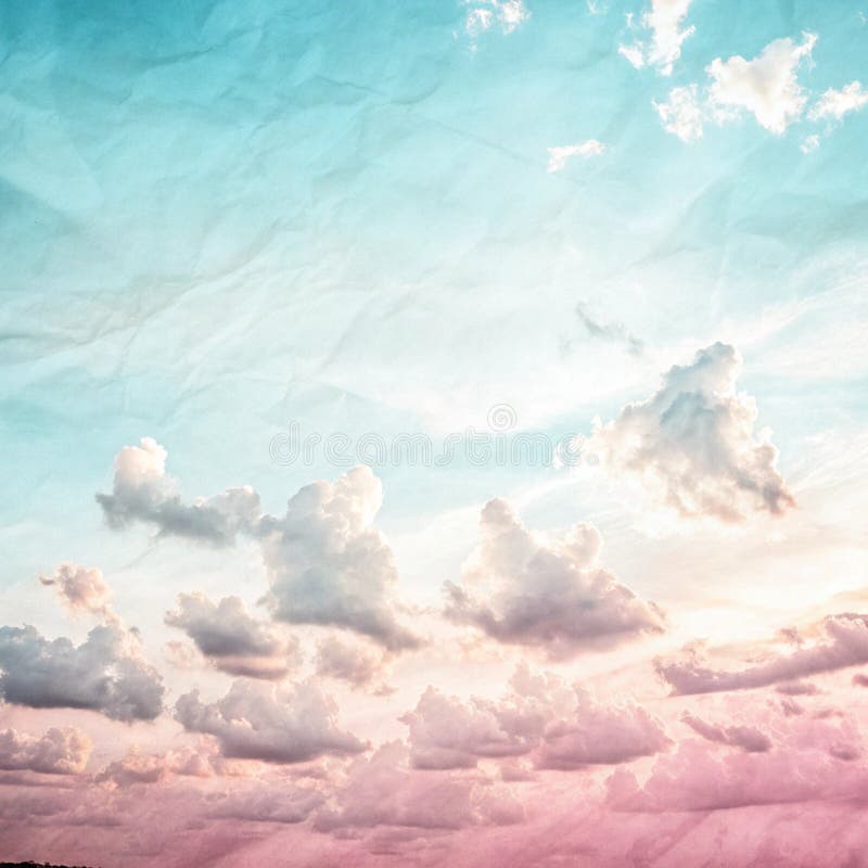 Cloudy Sky with Pastel Gradient Color and Grunge Paper Texture Stock ...