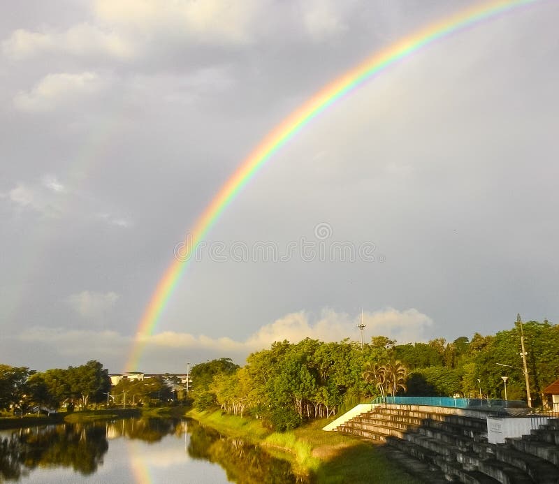 Cloudy Sky with Rainbow after Rain Stock Image - Image of countryside ...