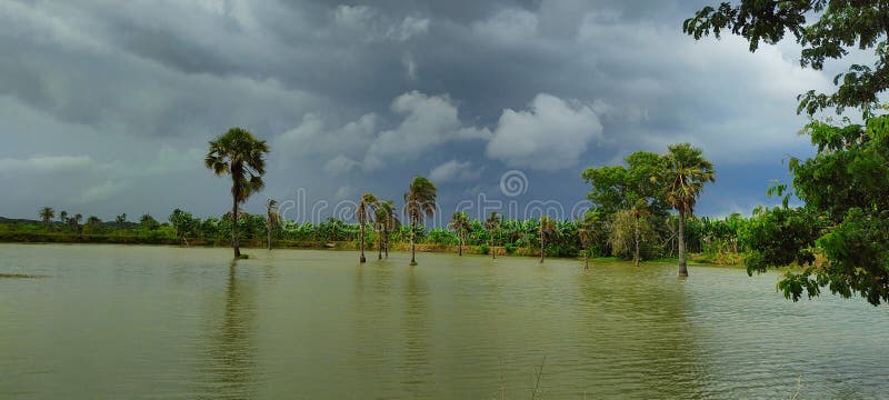 Cloudy Sky and River Natural View of Village Stock Image - Image of ...