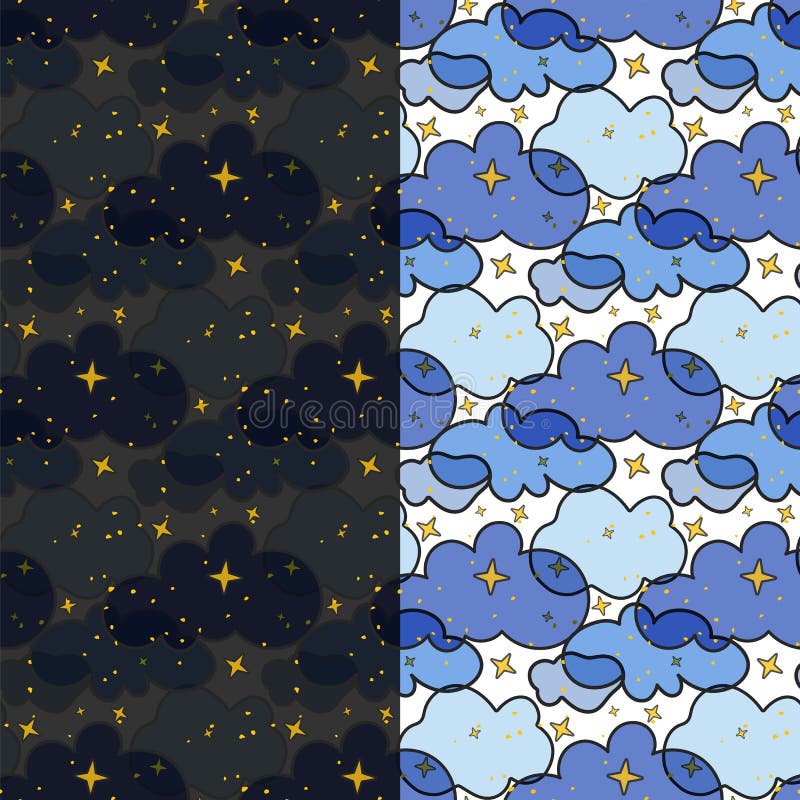 Cloudy Sky Seamless Hand Drawn Pattern. Transparency Effect for Cloud ...