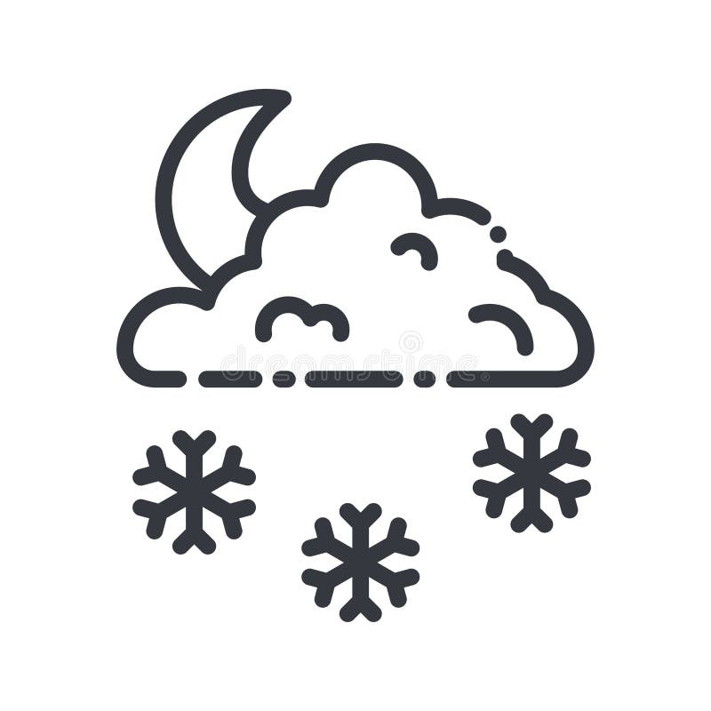 Cloudy Sky with Snow and Moon Line Icon on Transparent Background ...