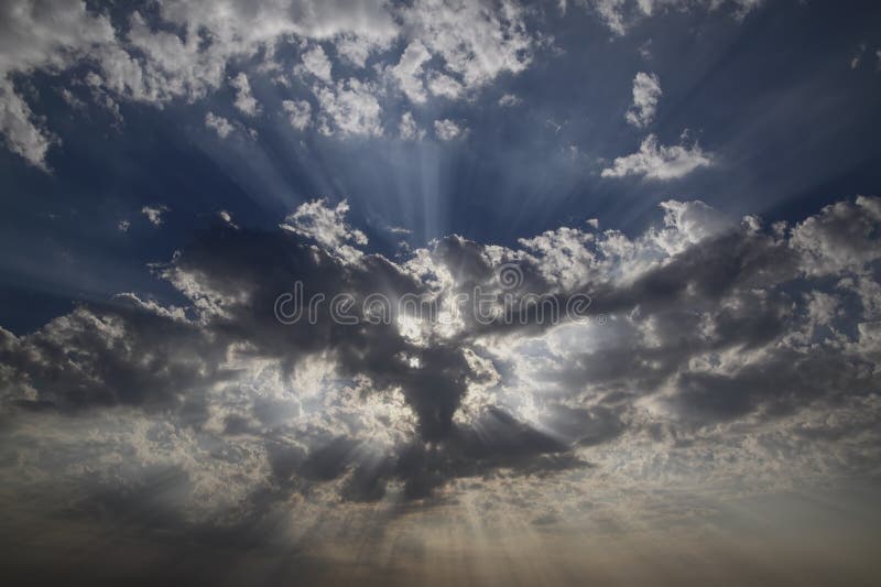 Cloudy sky with sun rays stock image. Image of sunrise - 274778935