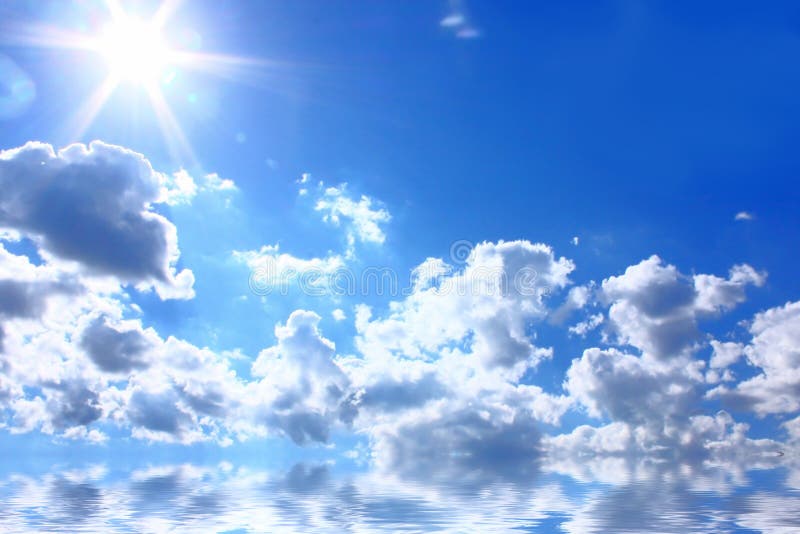 Cloudy sky, sun and water. stock image. Image of pattern - 6032877