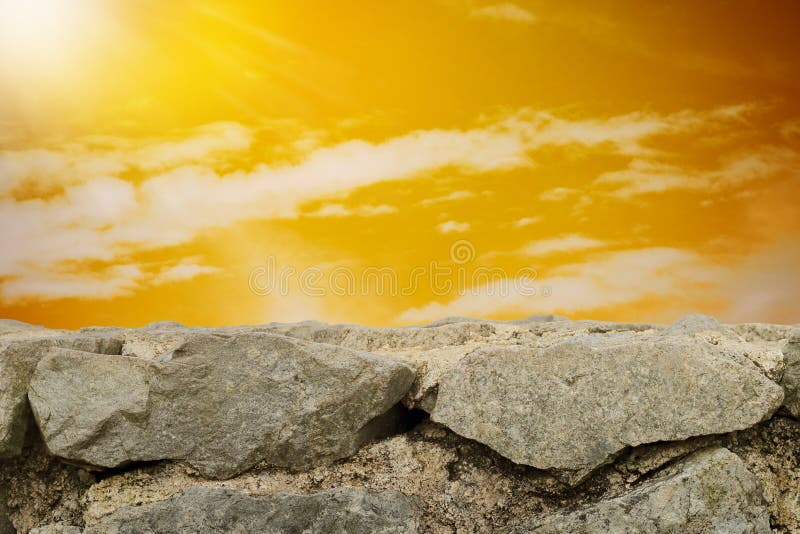 Cloudy Sky Sunset and Stone Wall Background Stock Image - Image of ...