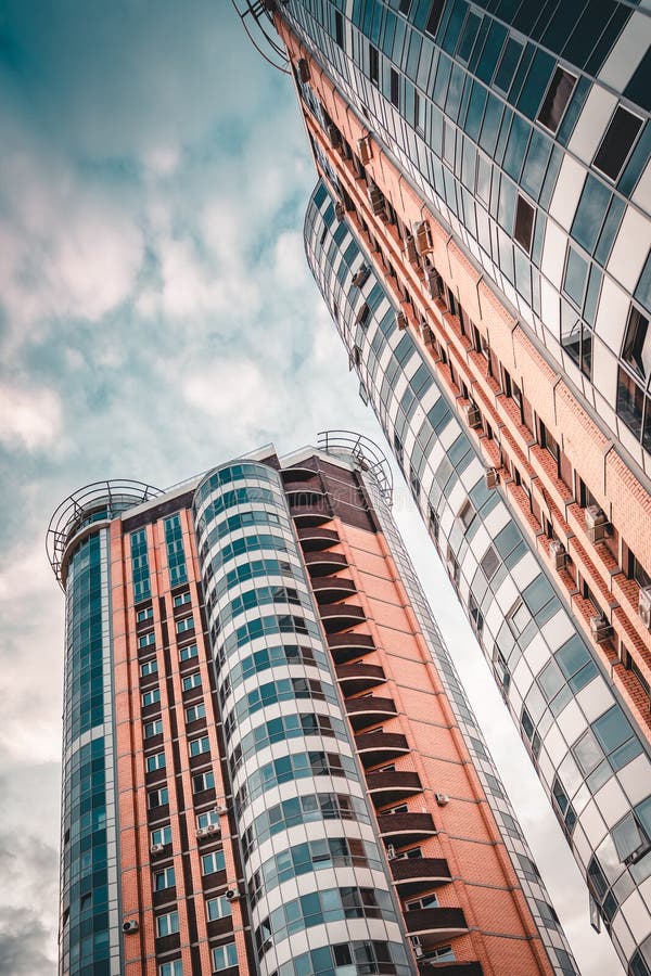 Cloudy Sky and Two Modern Building Stock Image - Image of glass, urban ...
