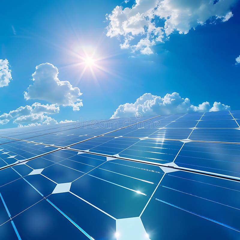 Cloudy and Sun Reflection on the Solar Panel Beautiful Art Stock ...