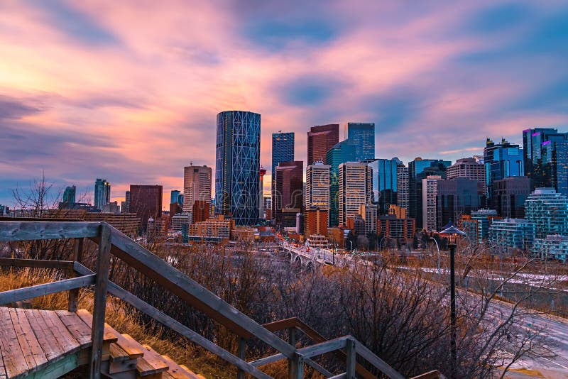 Panoramic View of Downtown Calgary at Sunrise Editorial Stock Image ...