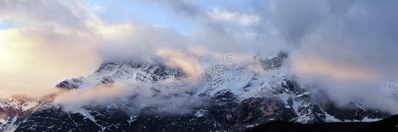 Cloudy Sunrise Over Dolomites Mountains Stock Image - Image of travel ...