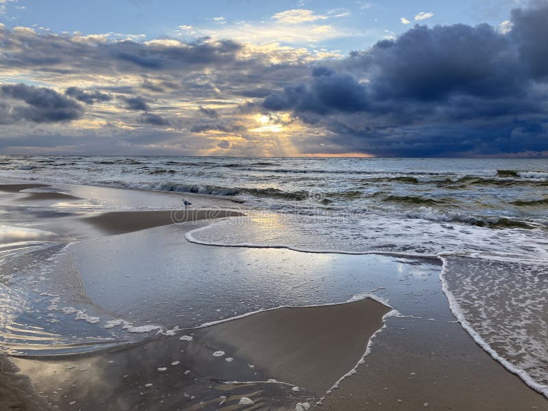 Cloudy sunset at the beach stock photo. Image of beach - 357713024