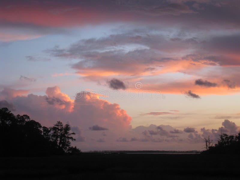 Cloudy sunset over swamp stock image. Image of park, sunset - 76870653