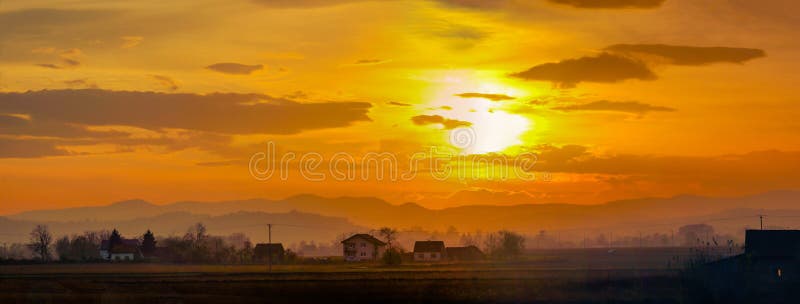 Cloudy Sunset Over the Village Stock Photo - Image of abstract, blue ...