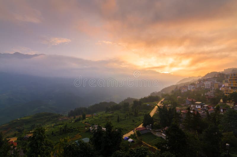 Cloudy sunset in Sapa town stock photo. Image of sunset - 82339222