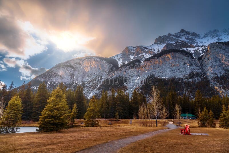 Sunset Clouds Glowing Over Banff Mountains Stock Photo - Image of ...