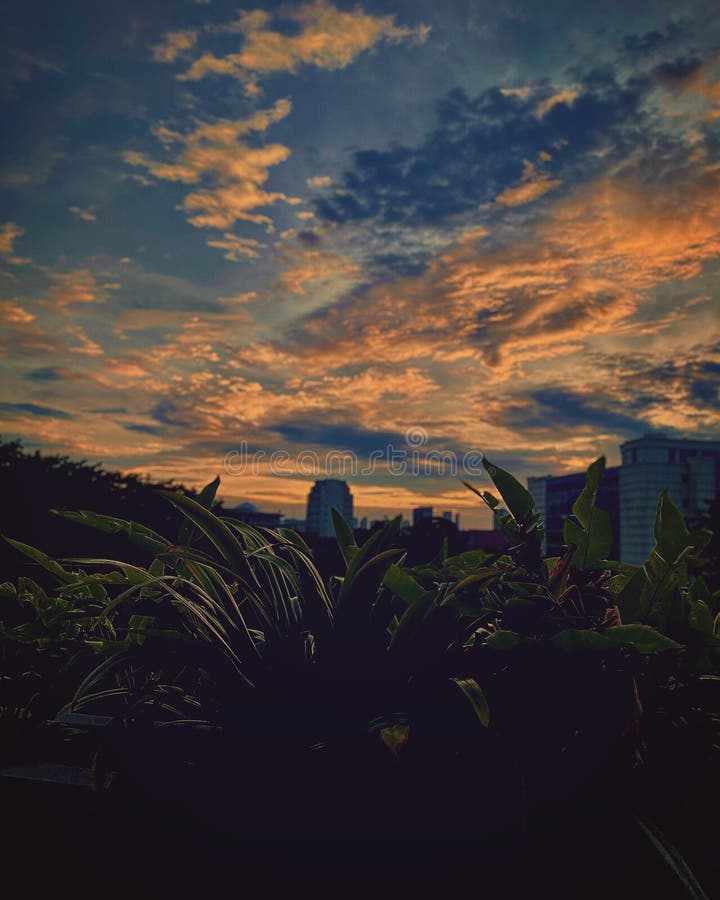 Cloudy Twilight stock photo. Image of view, cityscapes - 214650544