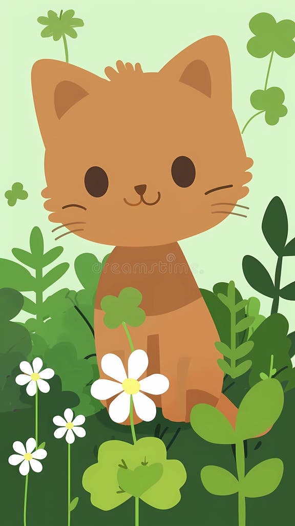 Clover Cat stock photo. Image of cute, doodle, green - 322454788