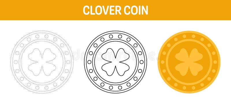 Clover Coin Tracing and Coloring Worksheet for Kids Stock Vector ...