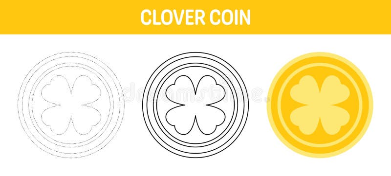 Clover Coin Tracing and Coloring Worksheet for Kids Stock Vector ...