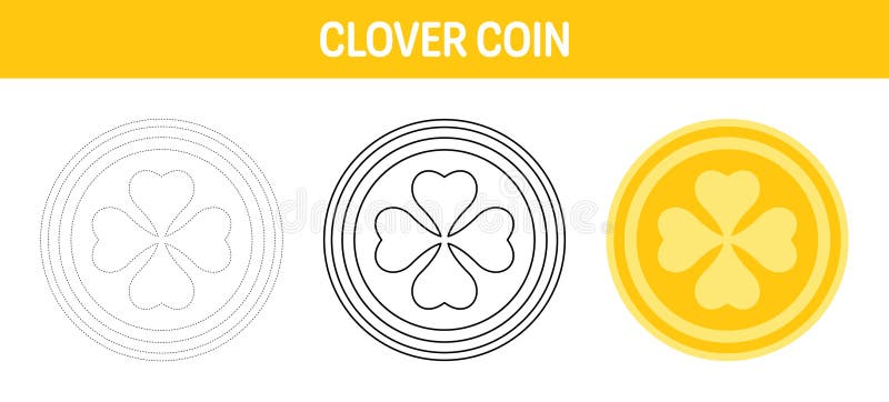 Clover Coin Tracing and Coloring Worksheet for Kids Stock Vector ...