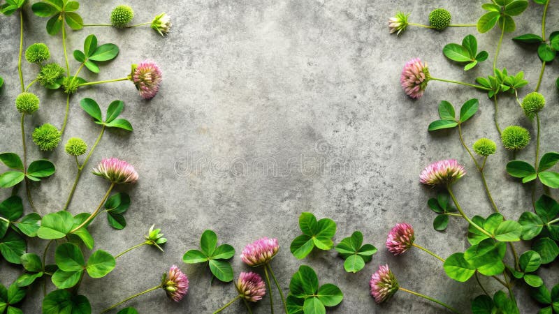 Clover Flower Frame on Grey Background, Clover, Frame, Floral, Greenery ...