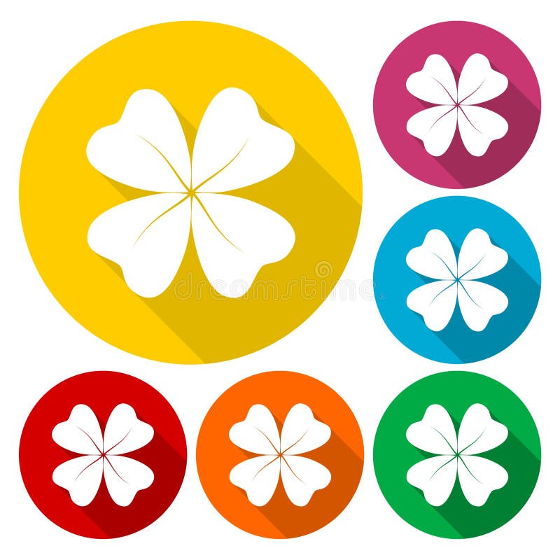 Clover with Four Leaves Sign Set with Long Shadow Stock Illustration ...