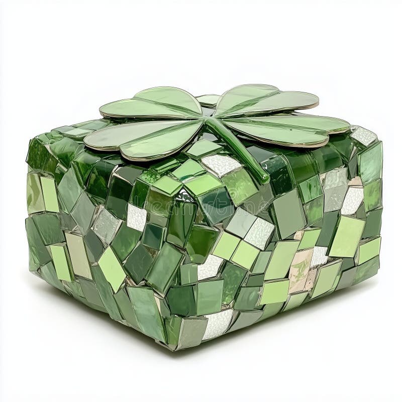Clover Gift Box with Disco Ball Texture Made of Shimmering Green Tiles ...