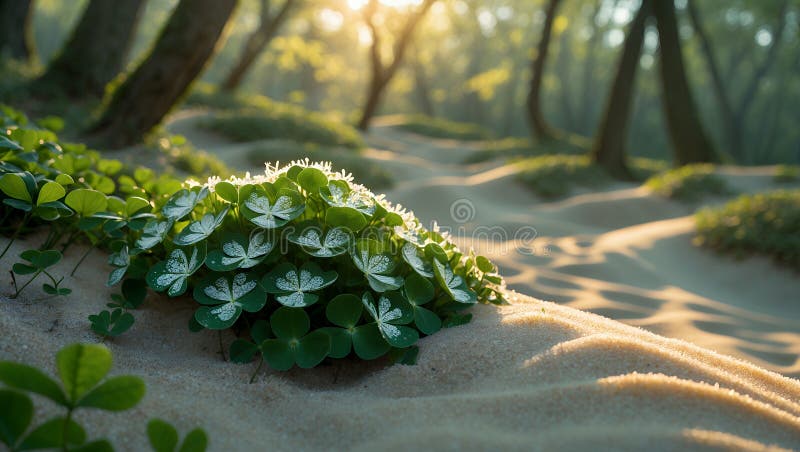 Morning Sunlight on Clover in Sandy Forest Stock Illustration ...
