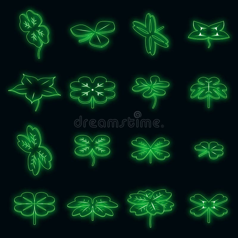 Clover Icons Set Vector Neon Stock Vector - Illustration of culture ...