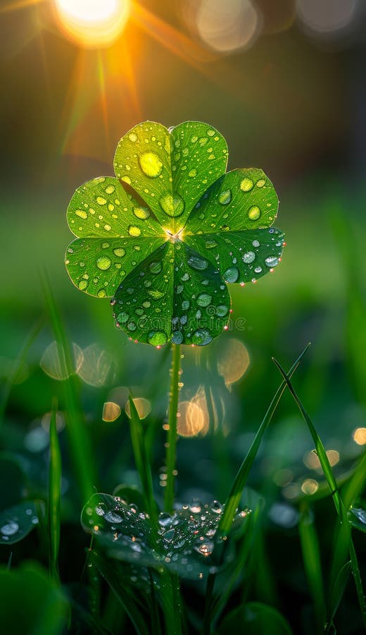 Clover Leaf Dew Drops Sunset. a Single Clover Leaf, Covered in Dew ...