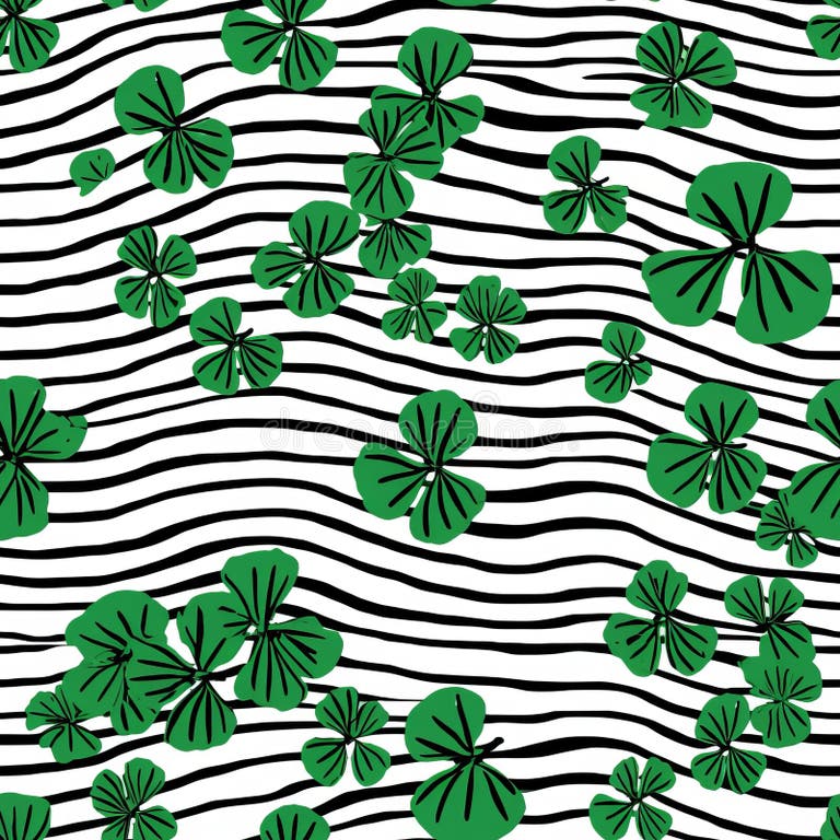 Clover Leaf Hand Drawn Lines Seamless Pattern Stock Illustration ...