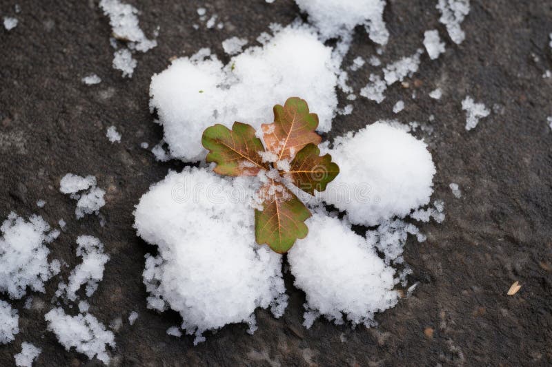 A Clover Leaf Partially Covered by Melting Snow, Symbolizing Spring ...