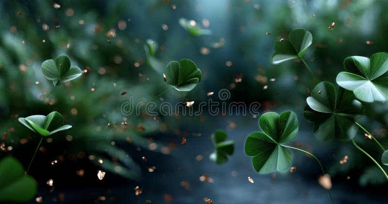 Floating Clover Leaves in a Serene Forest Setting with Soft Sunlight ...
