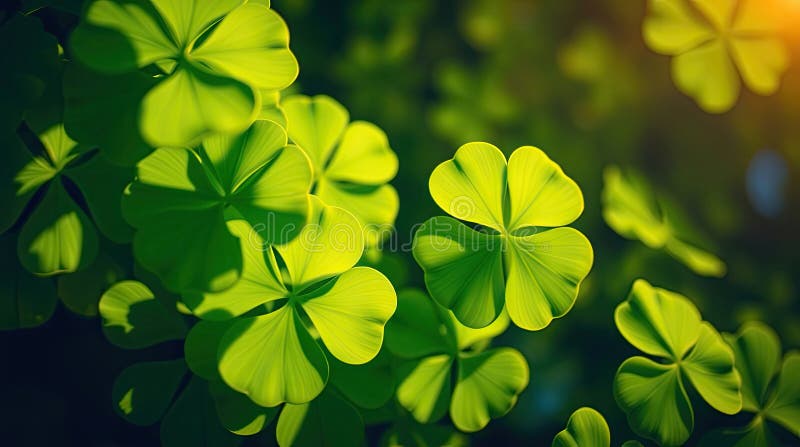 Clover Leaves in a Magical Forest Illuminated by Dreamy Light. St Stock ...