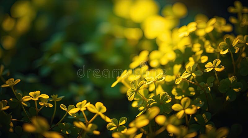 Clover Leaves in a Magical Forest Illuminated by Dreamy Light. St Stock ...