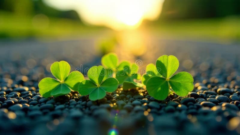 Clover Leaves on the Road in Backlight Stock Illustration ...