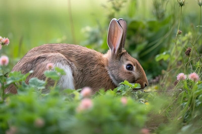 Clover Pink Meadow Himself Cleaning Rabbit Wild Stock Illustration ...