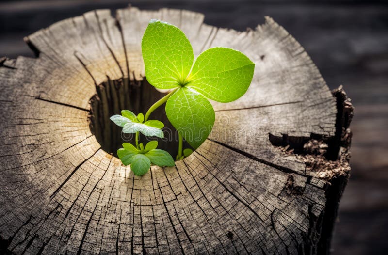 Clover Plant Growing Out of Hole in Tree Stump. Generative AI Stock ...