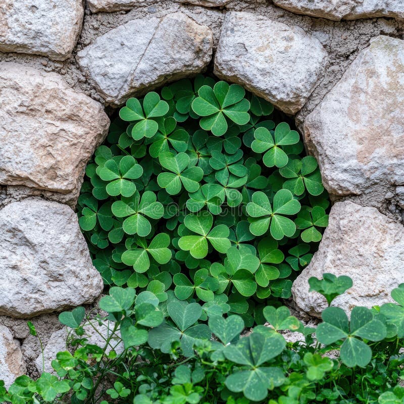 Clover Plants Growing in a Stone Wall Stock Illustration - Illustration ...