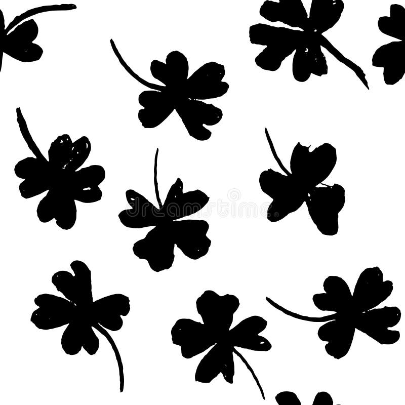 Clover Seamless Pattern. Grunge Vector Dry Brush Illustration. Stock ...