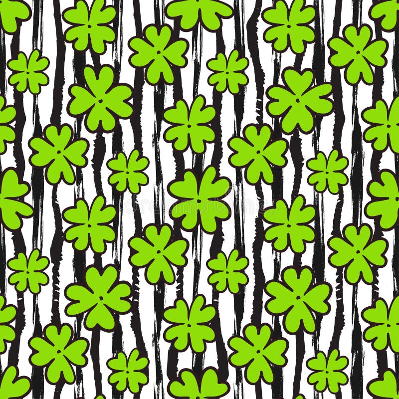 Clover Seamless Pattern on Texture Striped Backdrop. Fashion Background ...