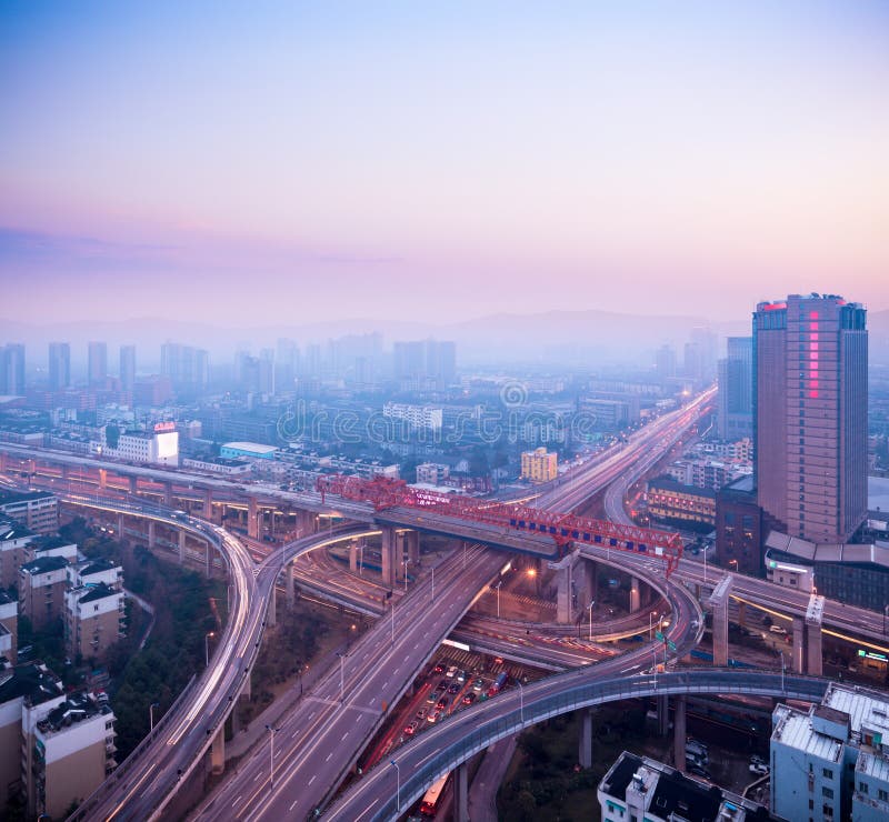 Cloverleaf Interchange at Dusk Stock Image - Image of background ...